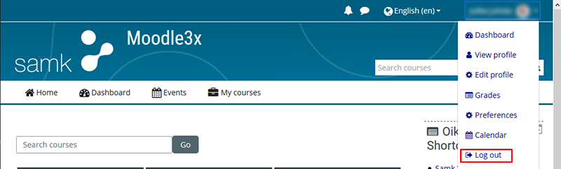 Moodle > Student > Sign Out – Guides in English