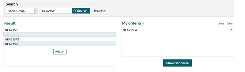 TimeEdit > Student > Searching group timetables – Guides in English