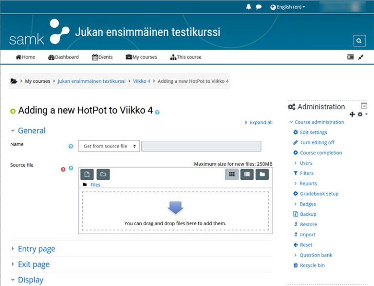Moodle > Teacher > Activities > Hot Potatoes – Guides in English