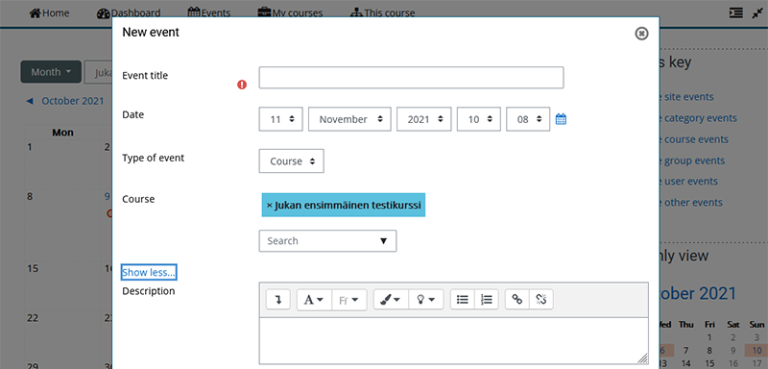 Moodle > Teacher > Blocks > Calendar – Guides in English