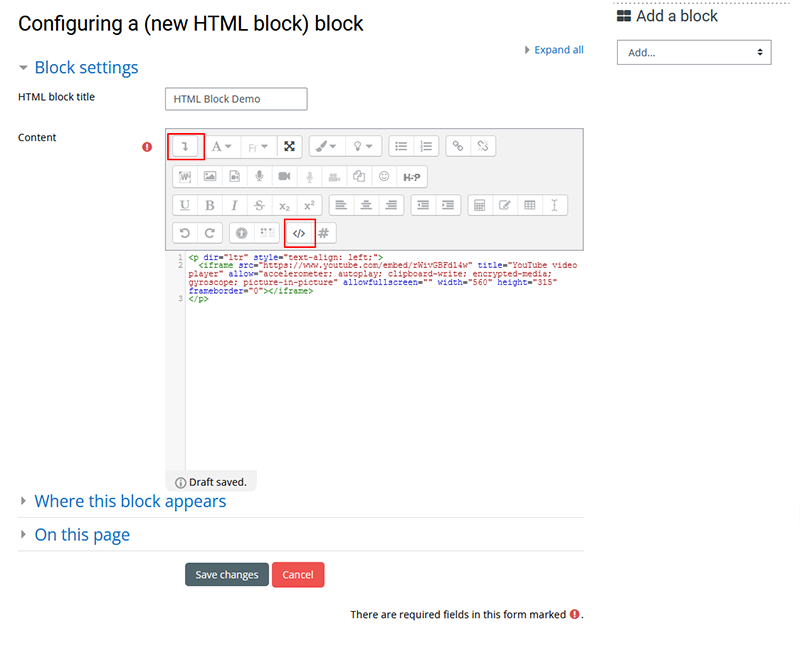 Moodle > Teacher > Blocks > Text Block – Guides in English