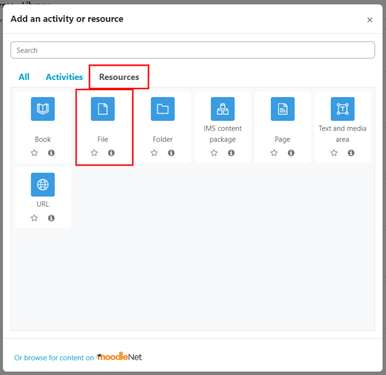 Moodle > Teacher > Resources > File – Guides in English