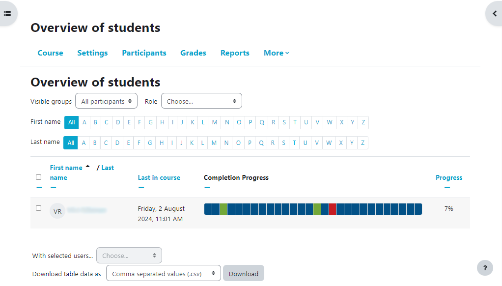 Moodle > Teacher > Blocks > Progress Monitoring – Guides in English